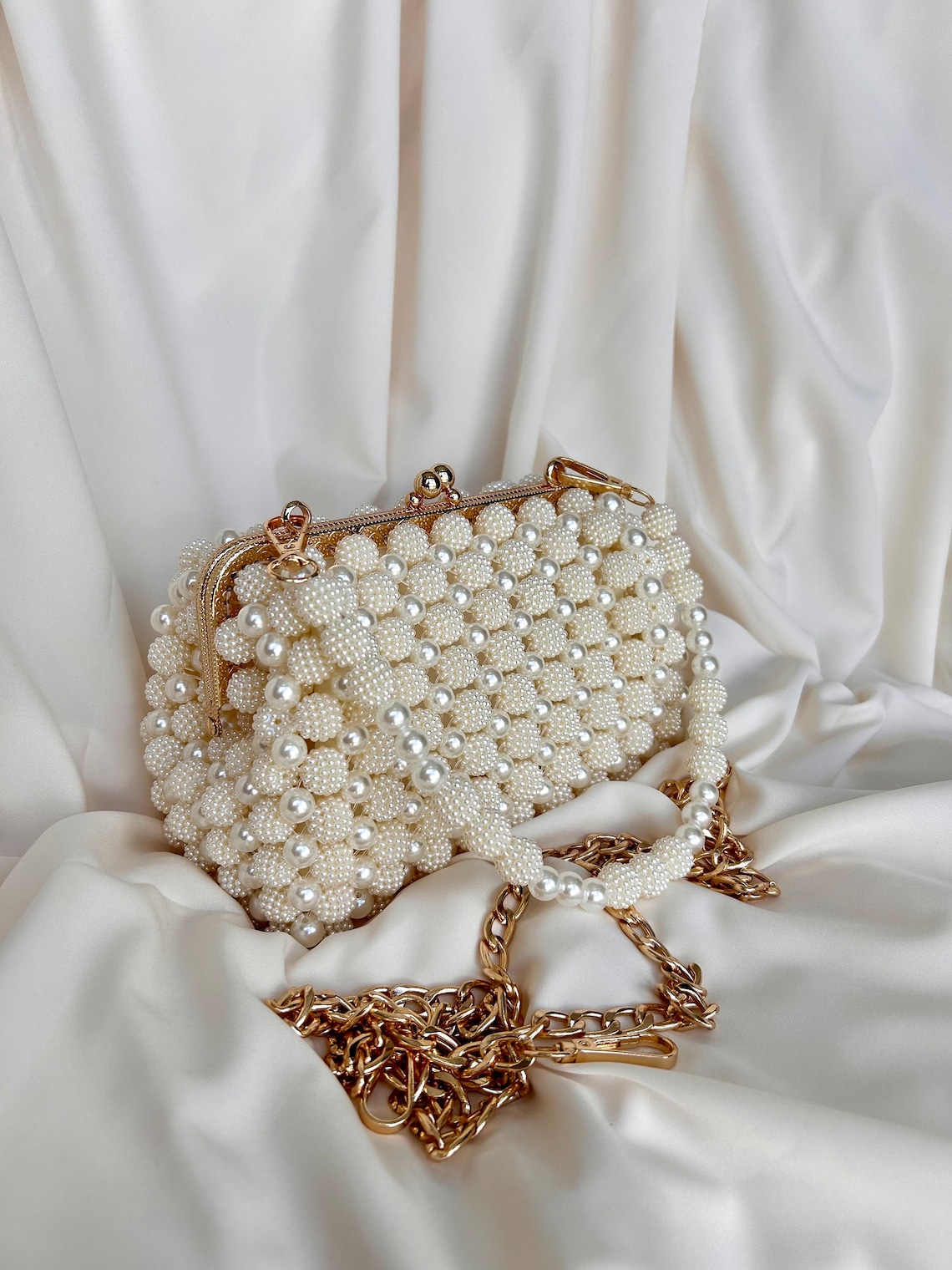 Pearl Beaded Bag, Pearl Clutch Bag, Evening Bag, Handmade Pearl Clutch ...