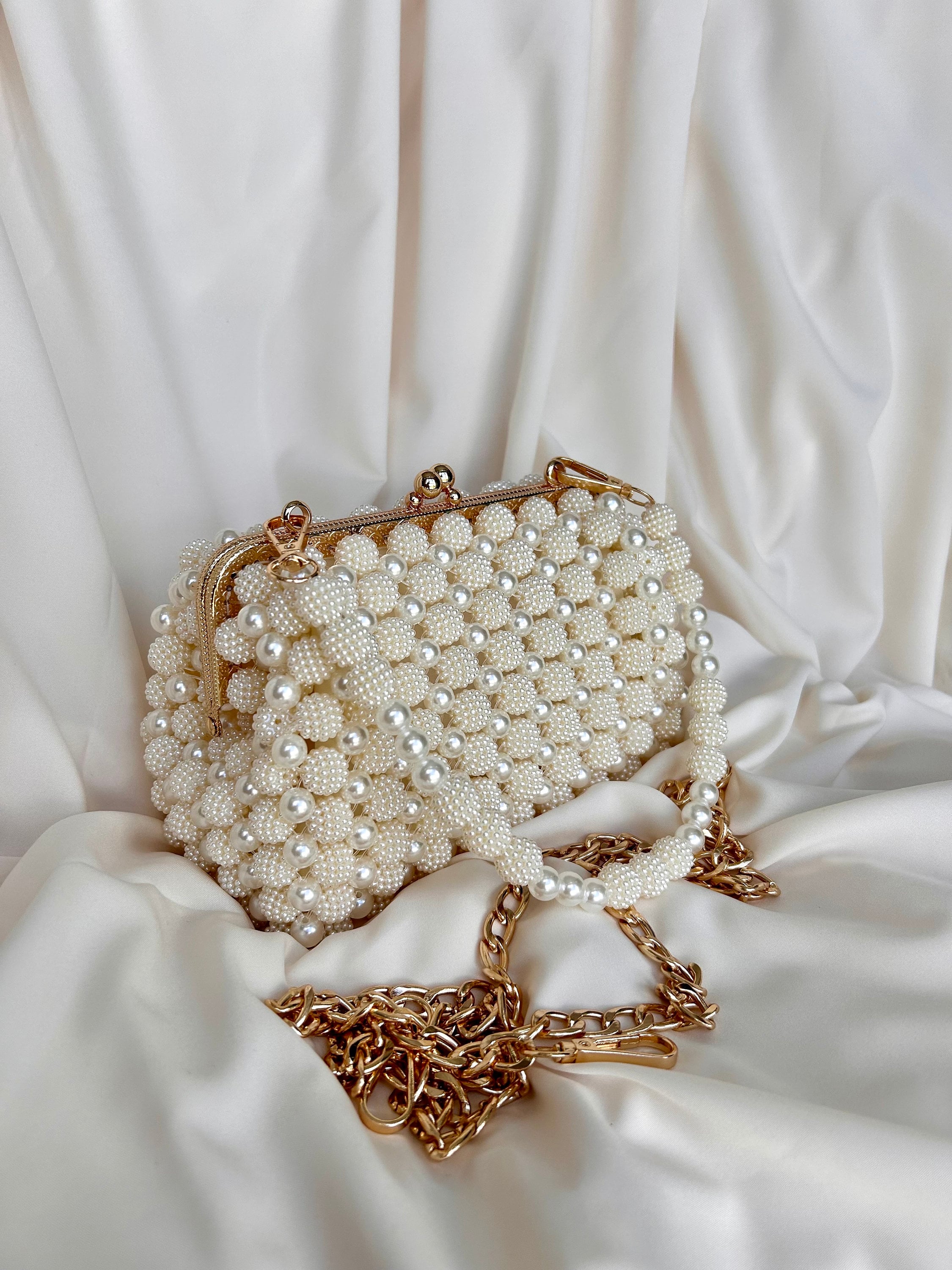 Pearl Beaded Bag, Pearl Clutch Bag, Evening Bag, Handmade Pearl Clutch ...