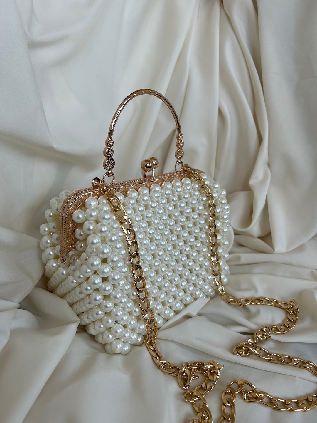 Pearl Beaded Bag, Pearl Clutch Bag, Evening Bag, Handmade Pearl Clutch, Luxury Shoulder Bag ...