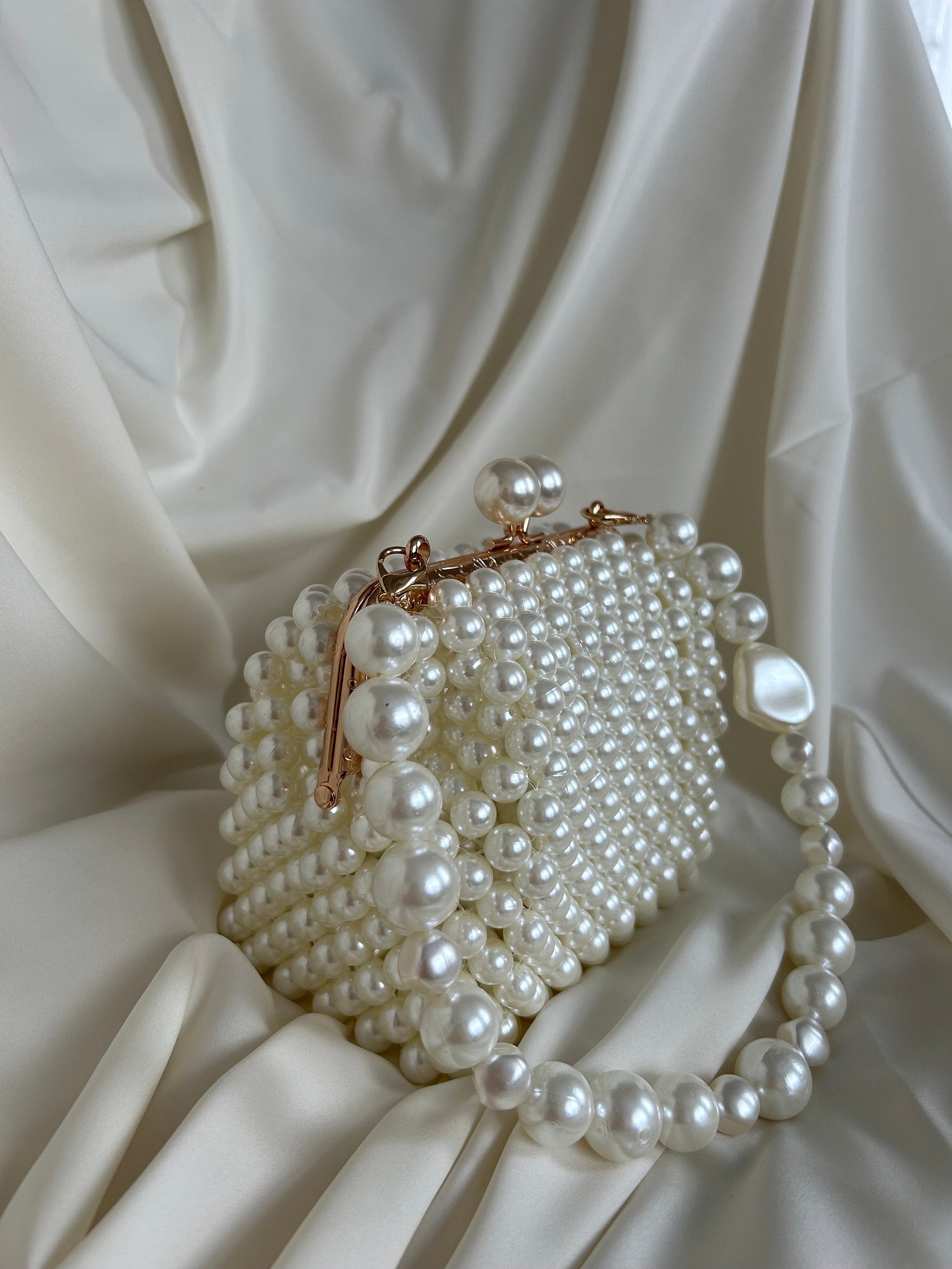 Pearl Beaded Bag, Pearl Clutch Bag, Evening Bag, Handmade Pearl Clutch ...