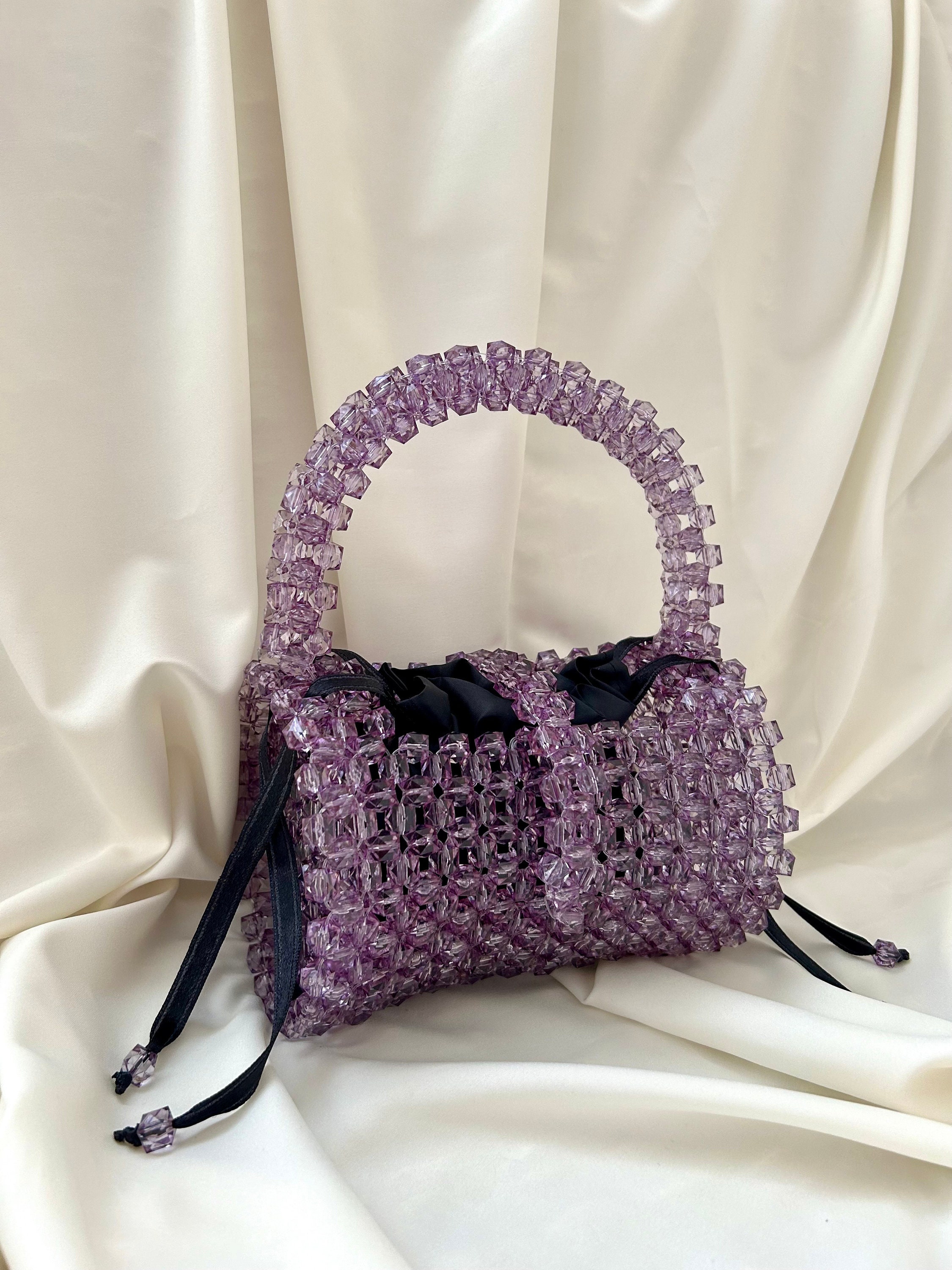 Crystal Bead Bag, Purple Bead Bag, Bead Shoulder Bag, Transparent Bead ...