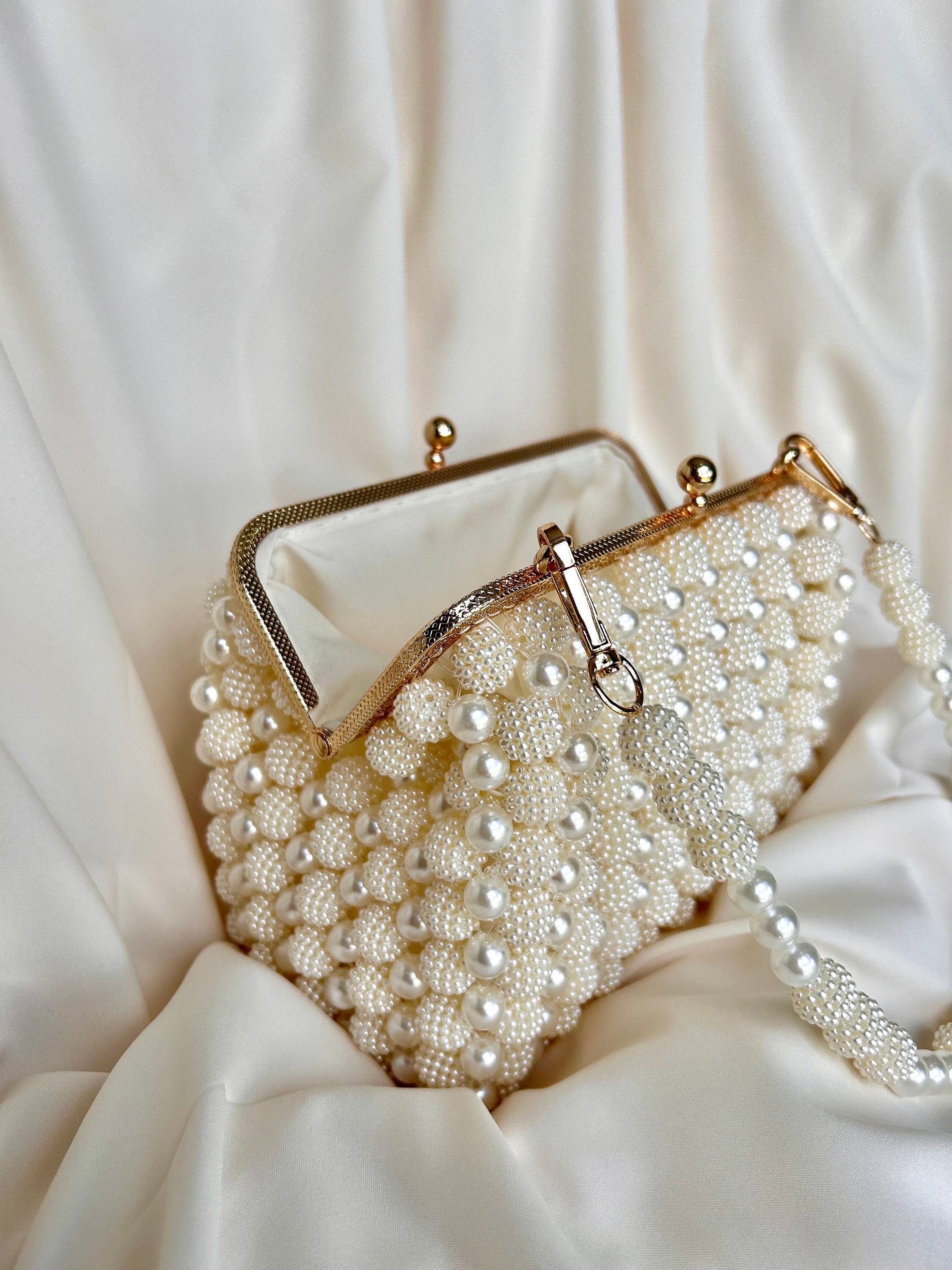Pearl Beaded Bag, Pearl Clutch Bag, Evening Bag, Handmade Pearl Clutch ...