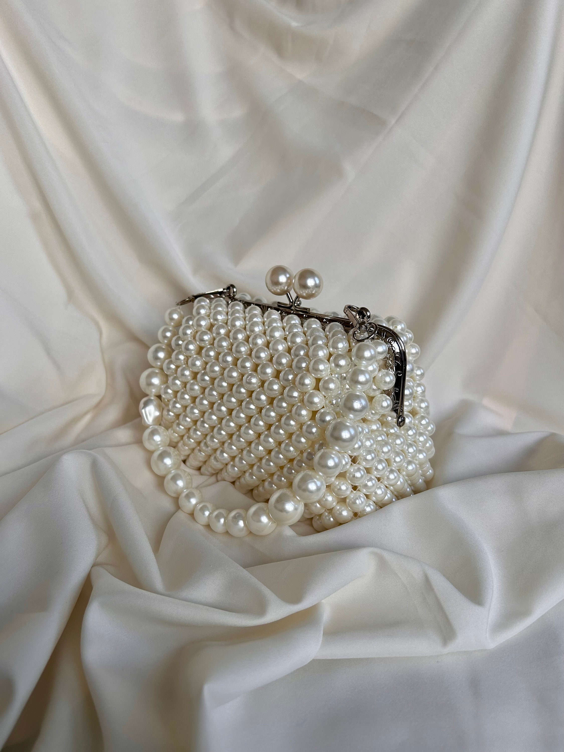 Pearl Beaded Bag, Pearl Clutch Bag, Evening Bag, Handmade Pearl Clutch ...