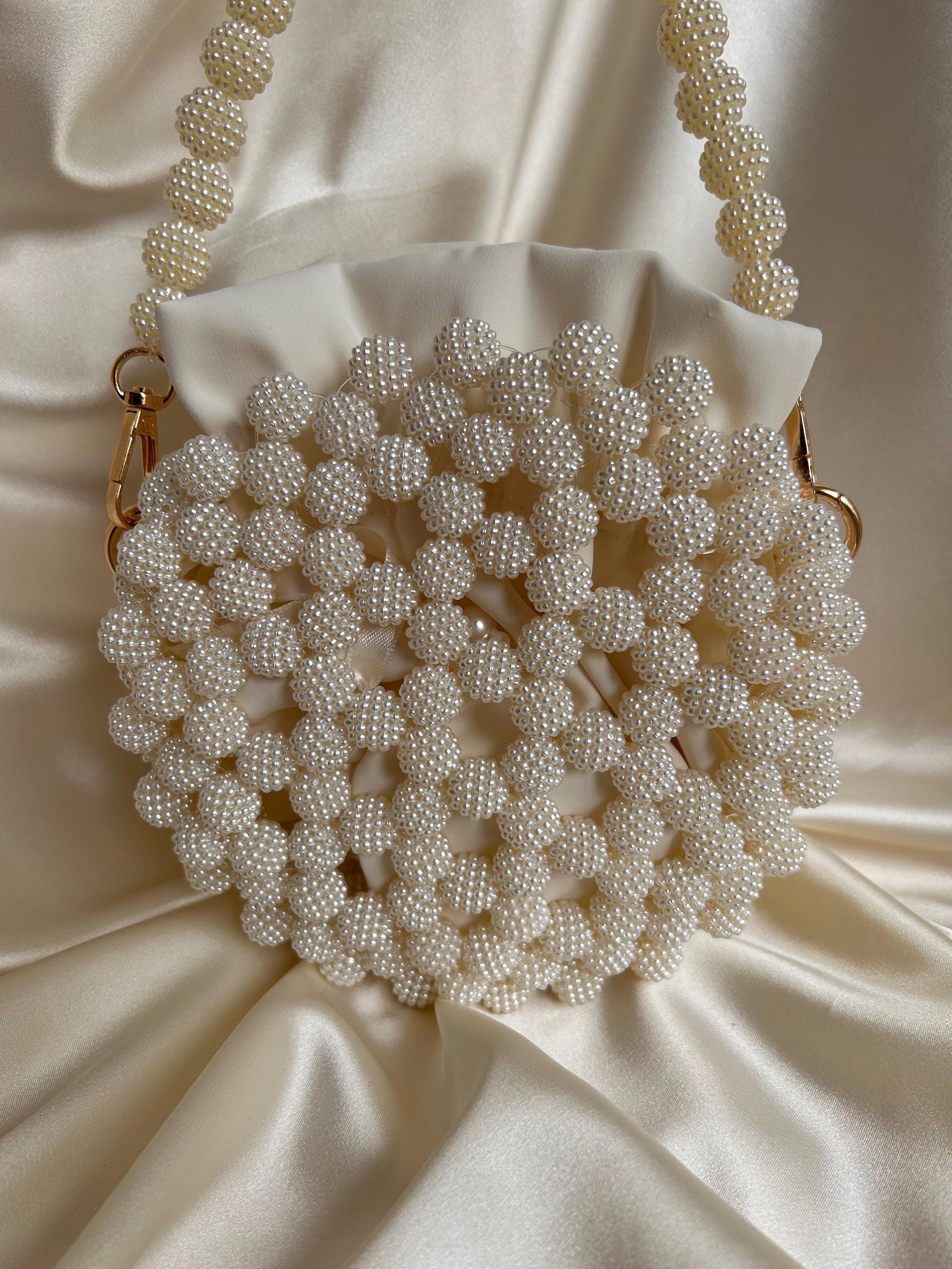 Pearl Beaded Bag, Pearl Clutch Bag, Evening Bag, Handmade Pearl Clutch ...