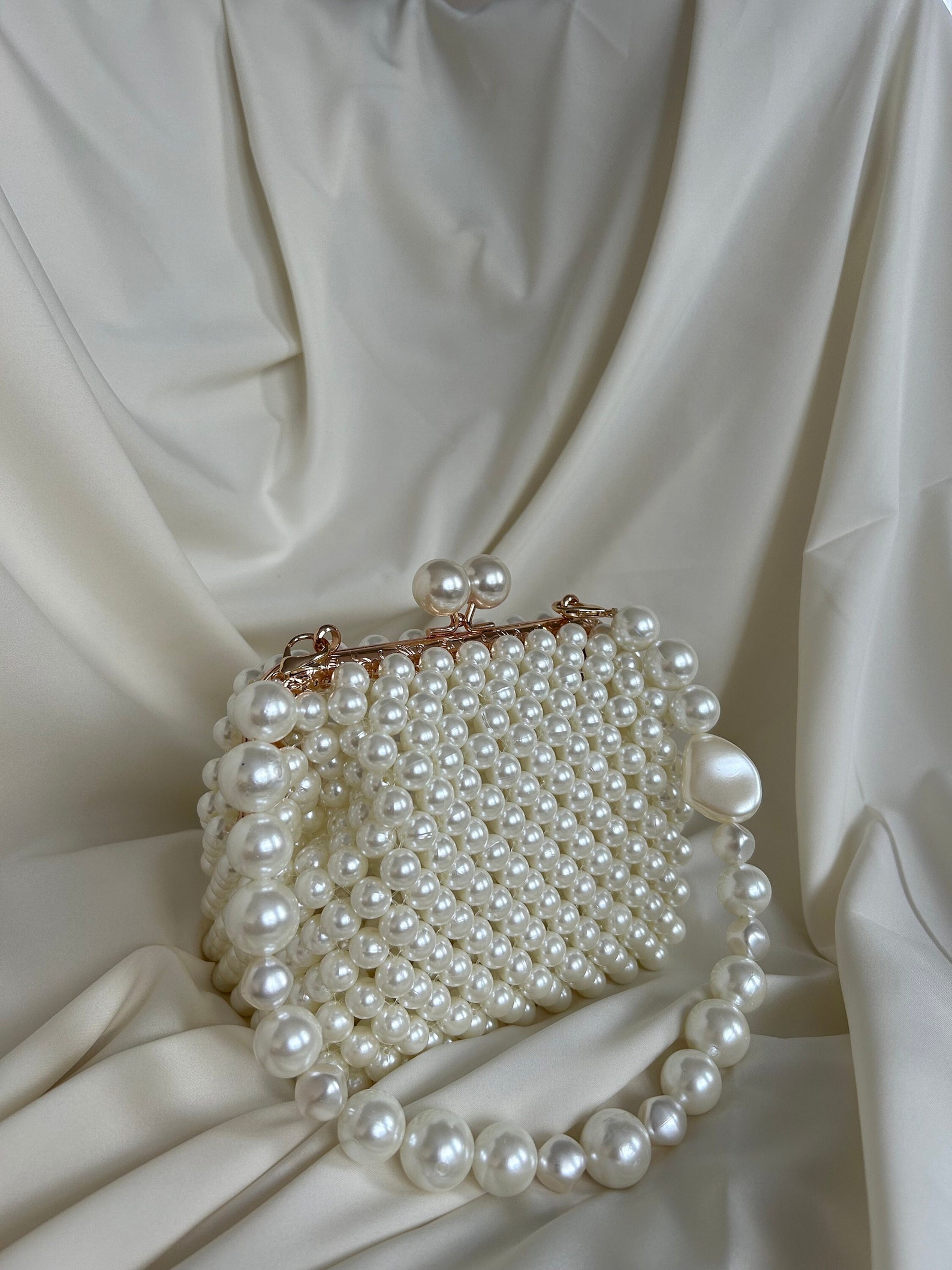 Pearl Beaded Bag, Pearl Clutch Bag, Evening Bag, Handmade Pearl Clutch ...