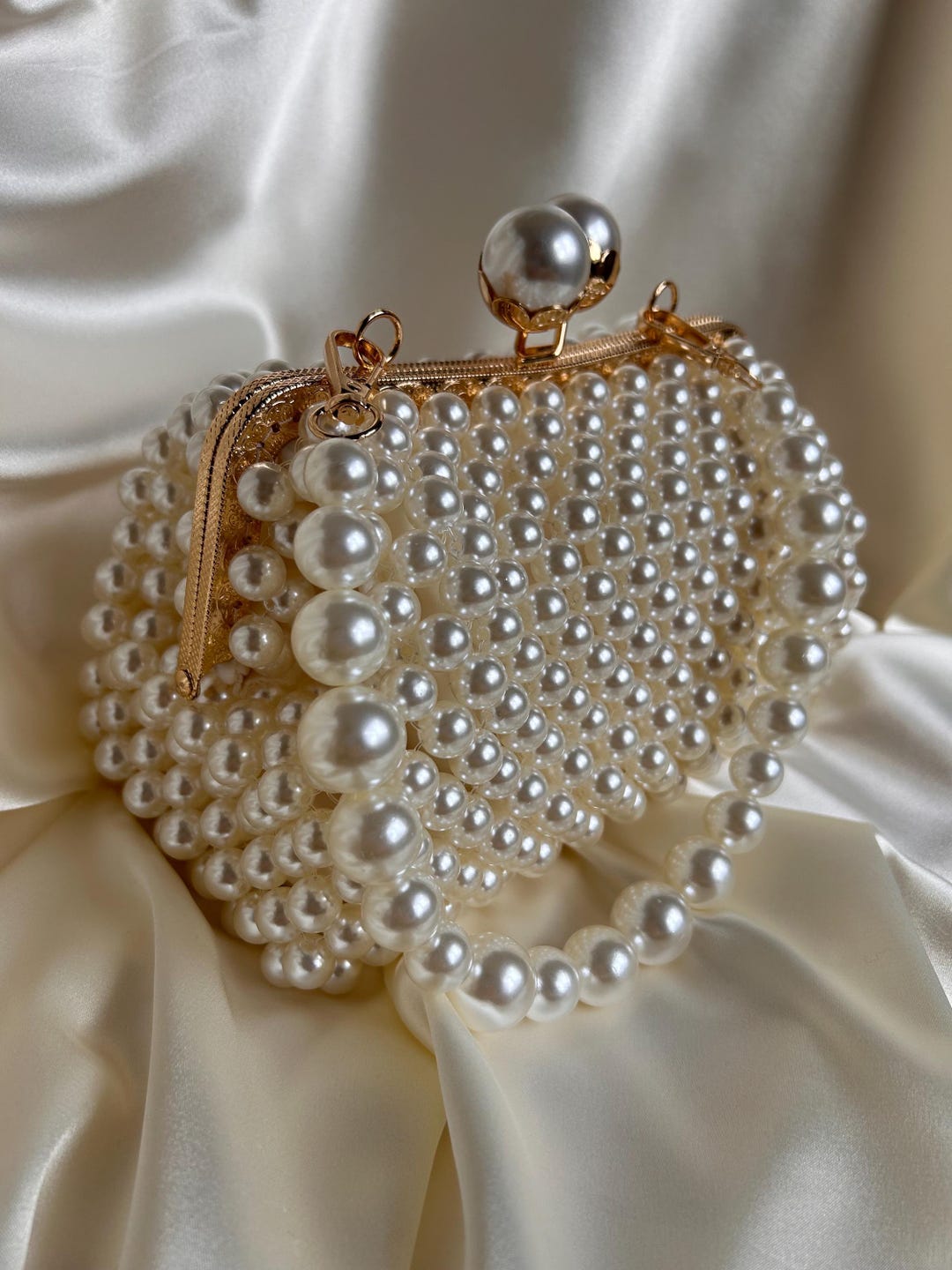 Pearl Beaded Bag, Pearl Clutch Bag, Evening Bag, Handmade Pearl Clutch ...
