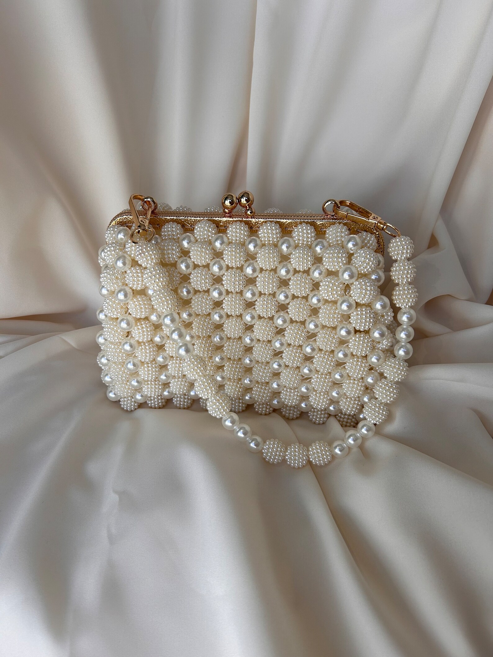 Pearl Beaded Bag, Pearl Clutch Bag, Evening Bag, Handmade Pearl Clutch ...