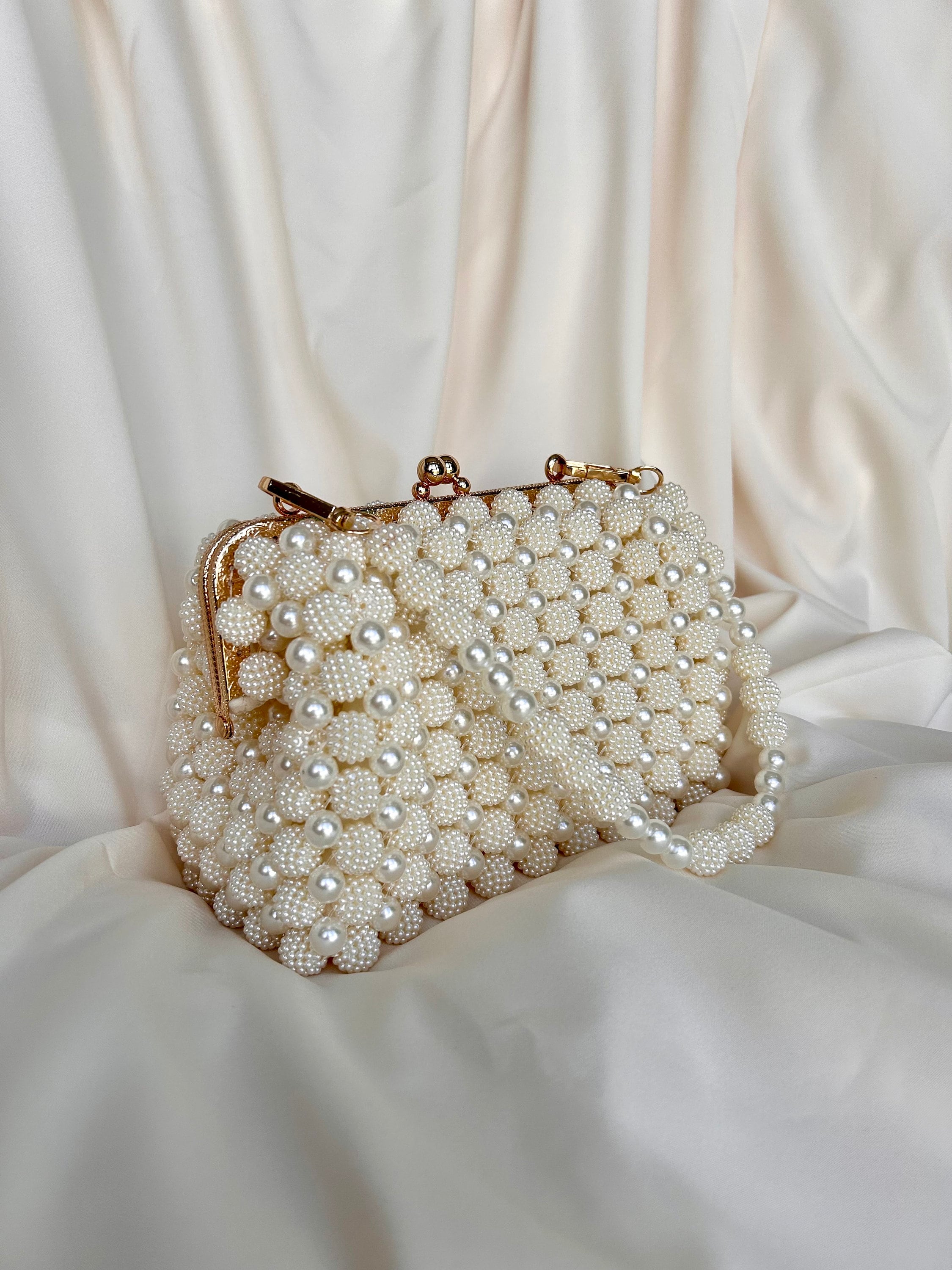 Pearl Beaded Bag, Pearl Clutch Bag, Evening Bag, Handmade Pearl Clutch ...