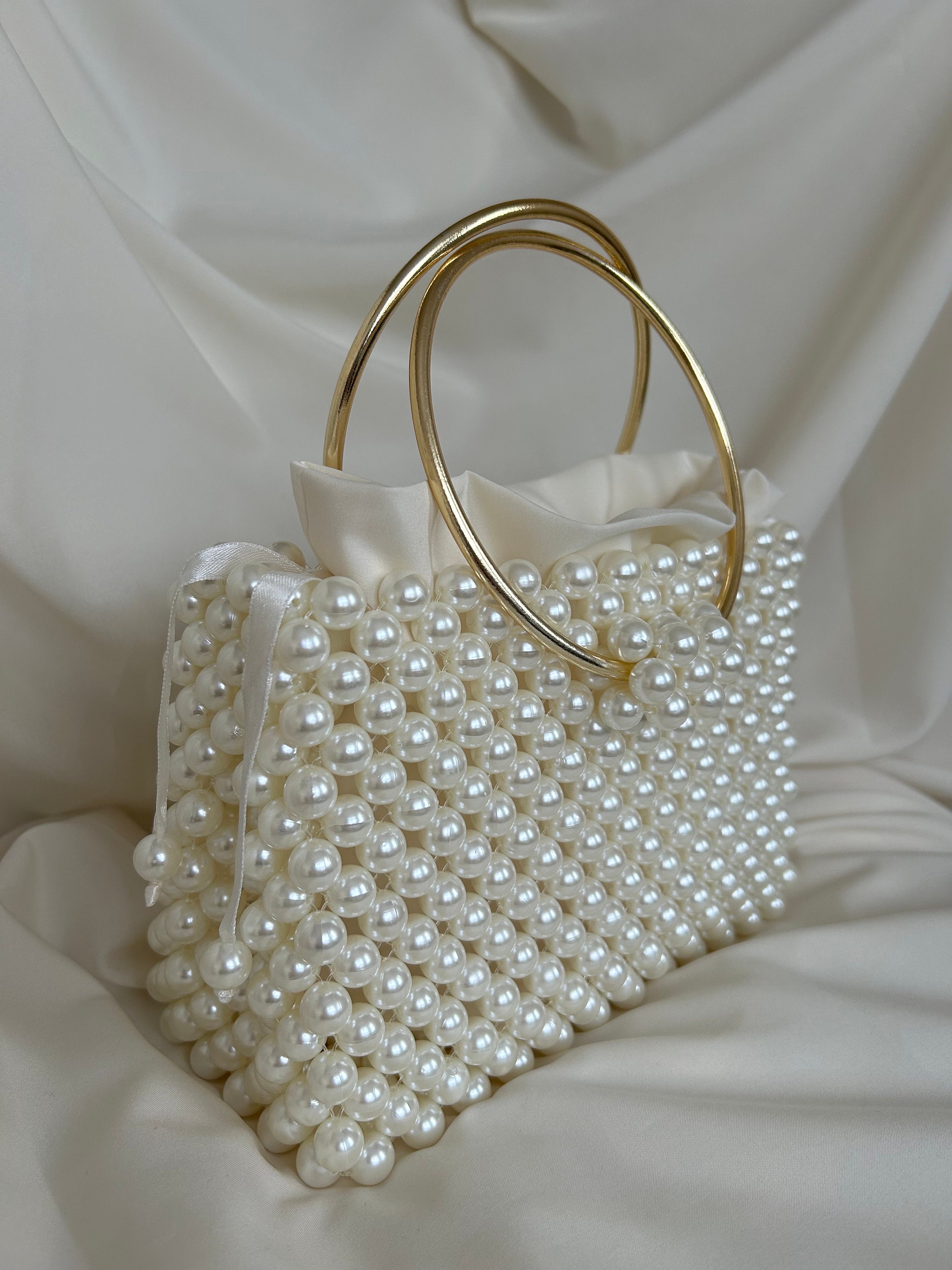 Pearl Beaded Bag, Pearl Clutch Bag, Evening Bag, Handmade Pearl Clutch ...