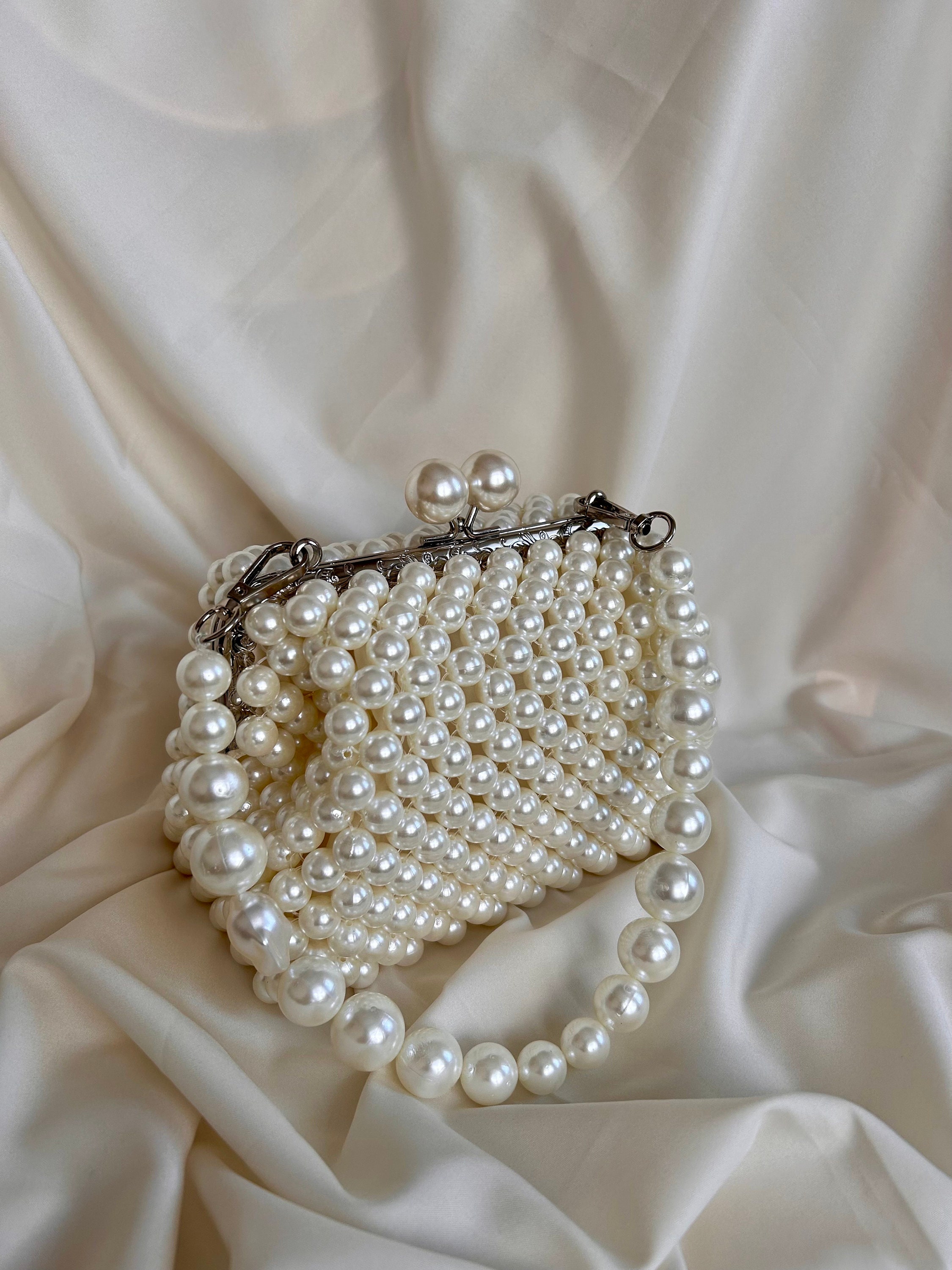 Pearl Beaded Bag, Pearl Clutch Bag, Evening Bag, Handmade Pearl Clutch ...
