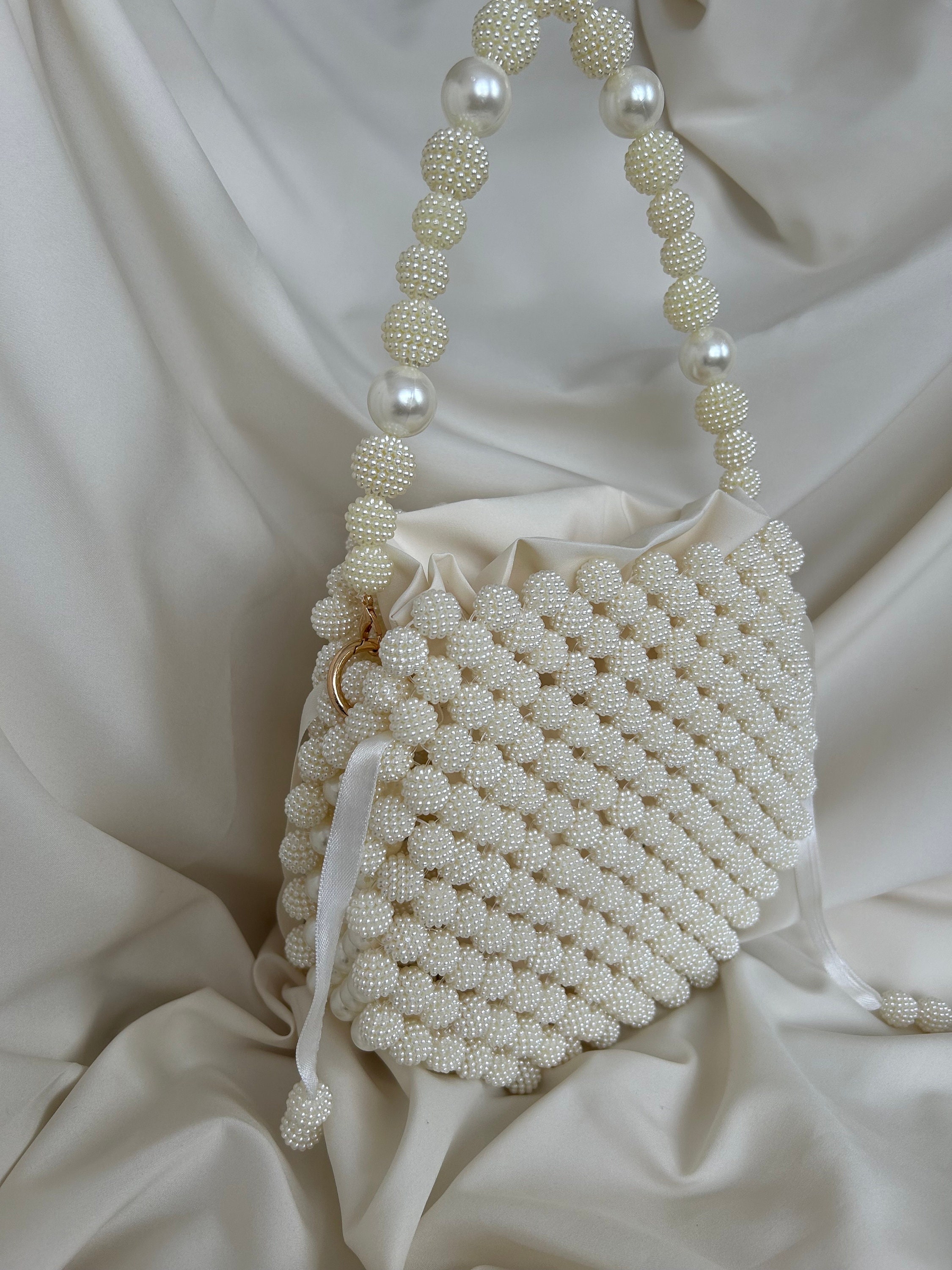 Pearl Beaded Bag, Pearl Clutch Bag, Evening Bag, Handmade Pearl Clutch ...
