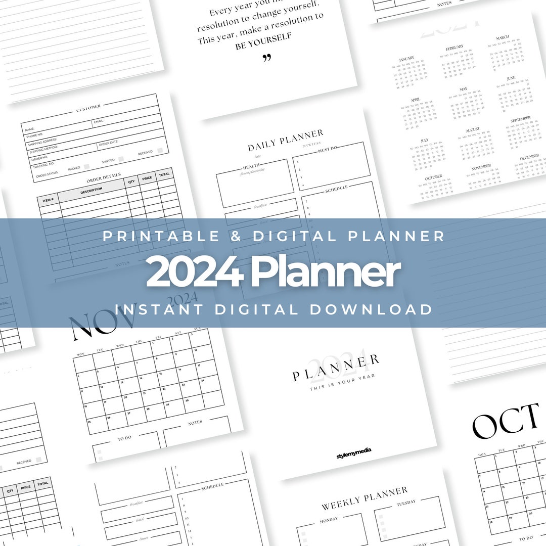 2024 Monochrome Digital Download Planner Daily Weekly - Etsy