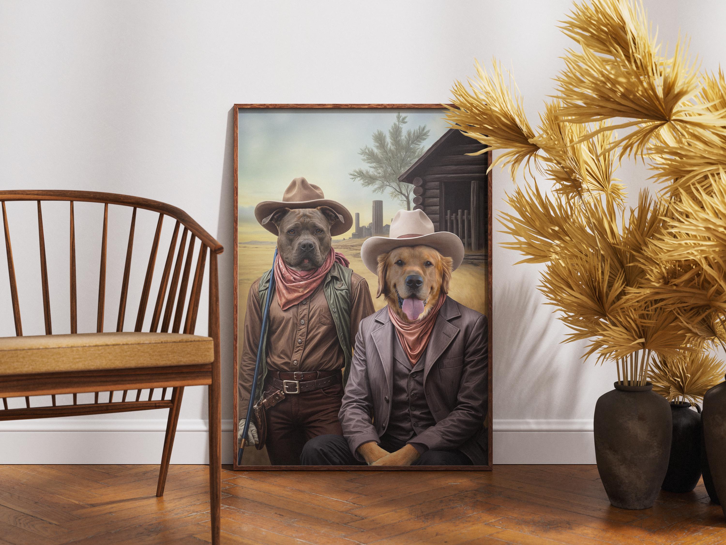 Custom Cowboys Portrait, Dog Portrait, Western Cowboy, Dog Portrait ...
