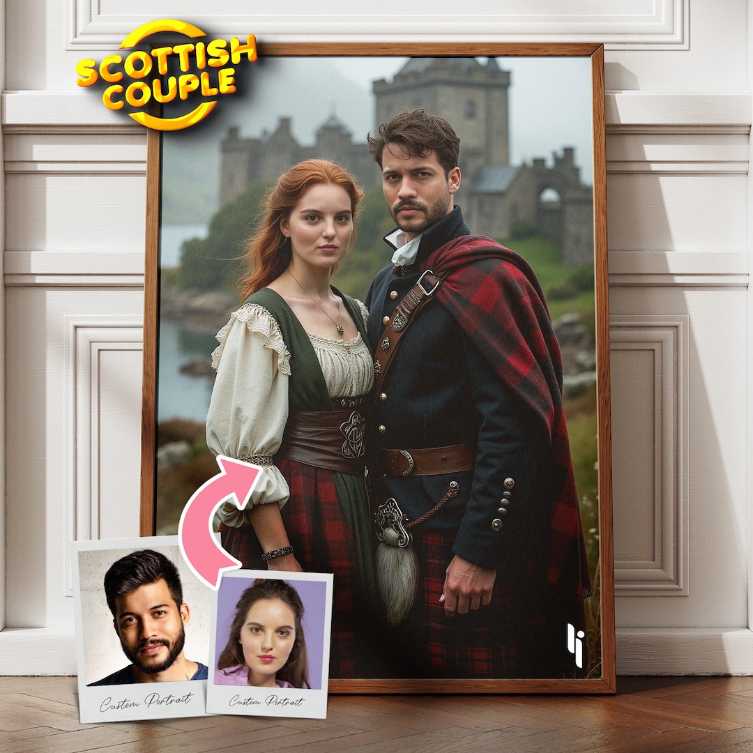 Custom Scottish Highlander Couple Portrait From Photo | Personalized ...