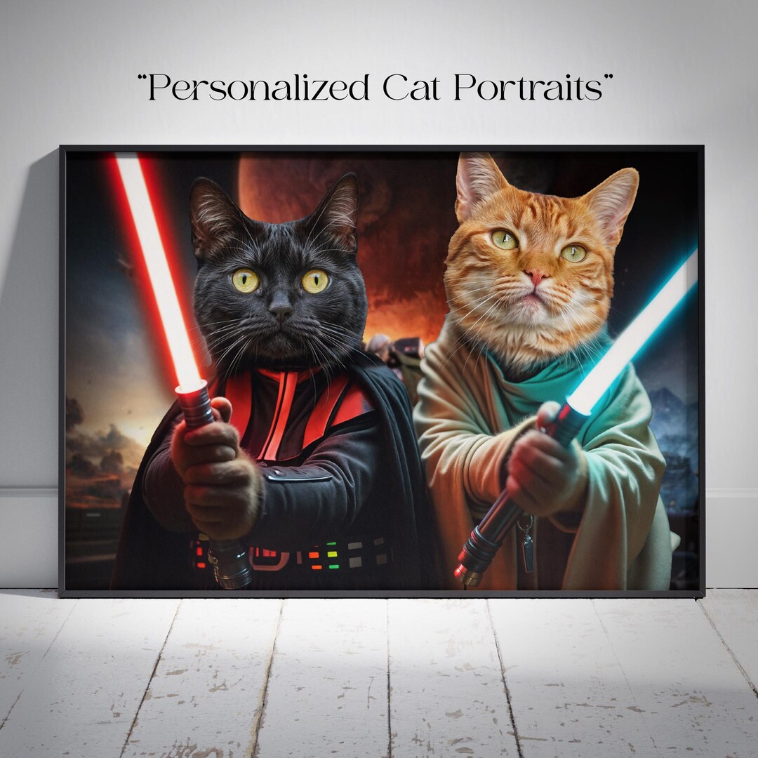 Custom Darth Vader Cat Portrait, Princess Leia Cat Portrait, Two Pets ...