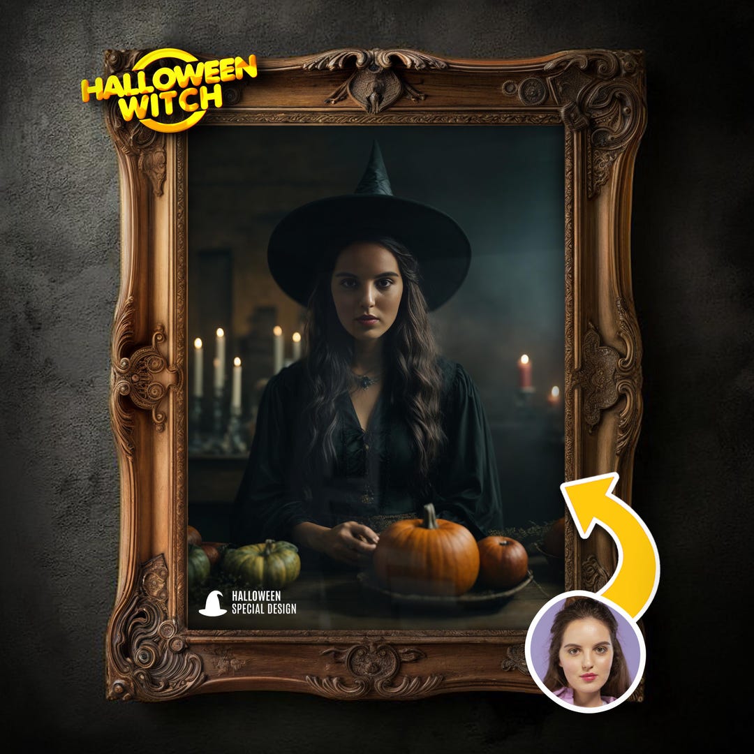 Custom Gothic Witch Portrait, Personalized Halloween Gift (digital ...