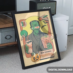 Frankenstein Monster Halloween Poster, PRINTABLE Vintage Halloween Wall ...