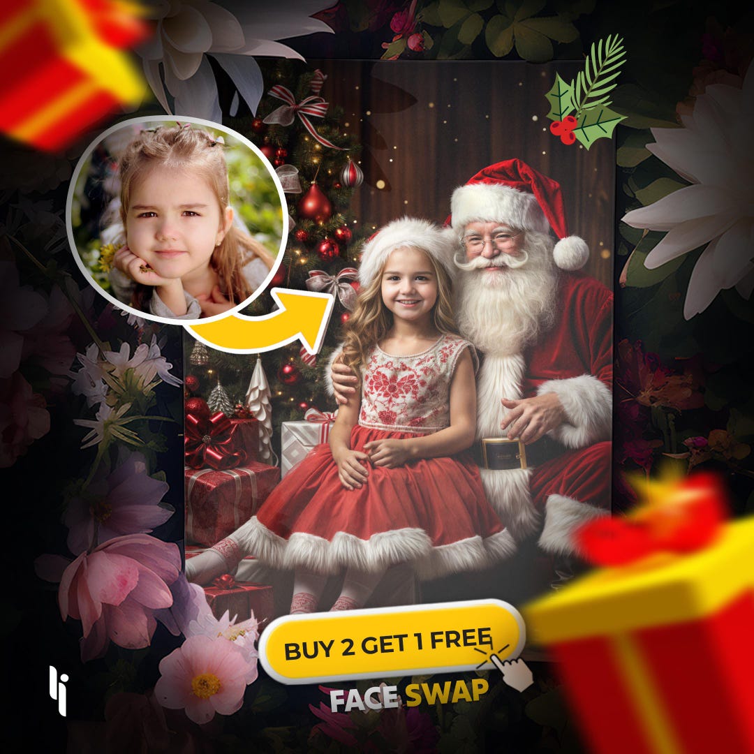 Custom Realistic Christmas Kids Portrait, Santa Claus Portrait ...