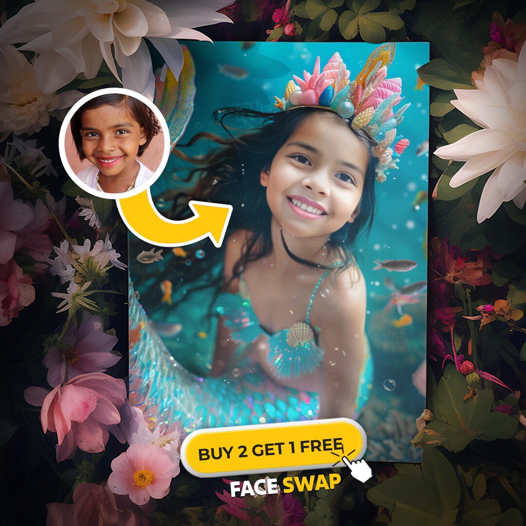 Custom Mermaid Portrait, Halloween Mermaid Gift, Portrait From Photo ...