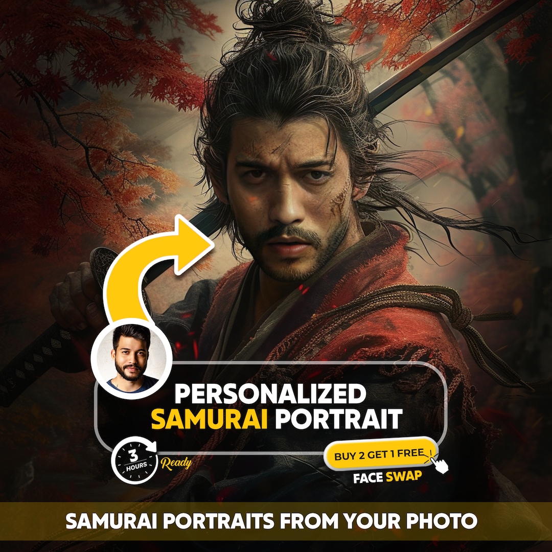 Custom Samurai Portrait From Photo, Personalized Portraits, Male ...