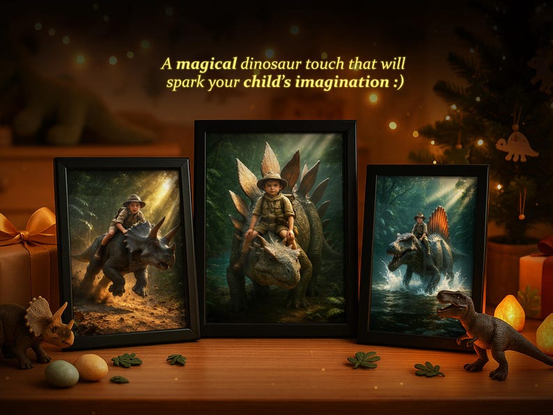 Custom Raptor Dinosaur Rider Portrait for Kids | Personalized Jurassic ...