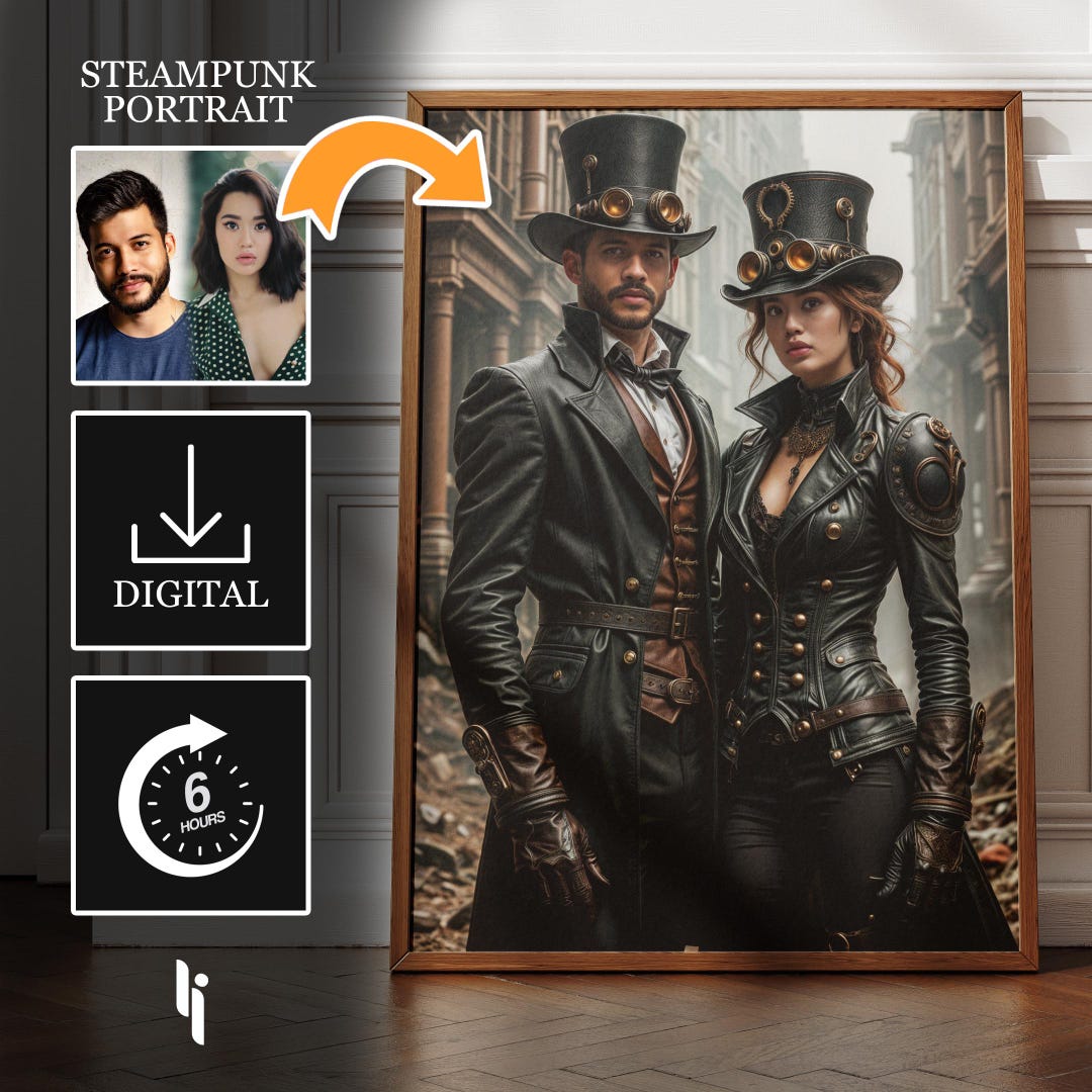 Custom Steampunk Couple Portrait From Photo, Anniversary Gift ...