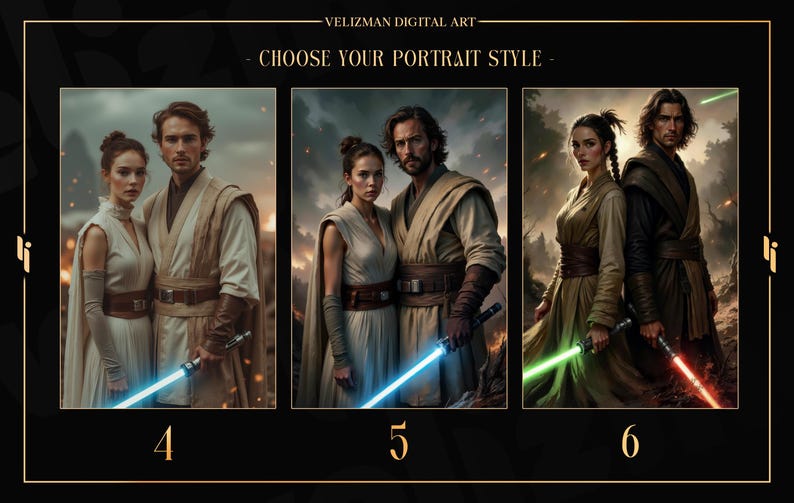 Custom Star Wars Couple Portrait, Jedi Theme (digital Download) - Etsy