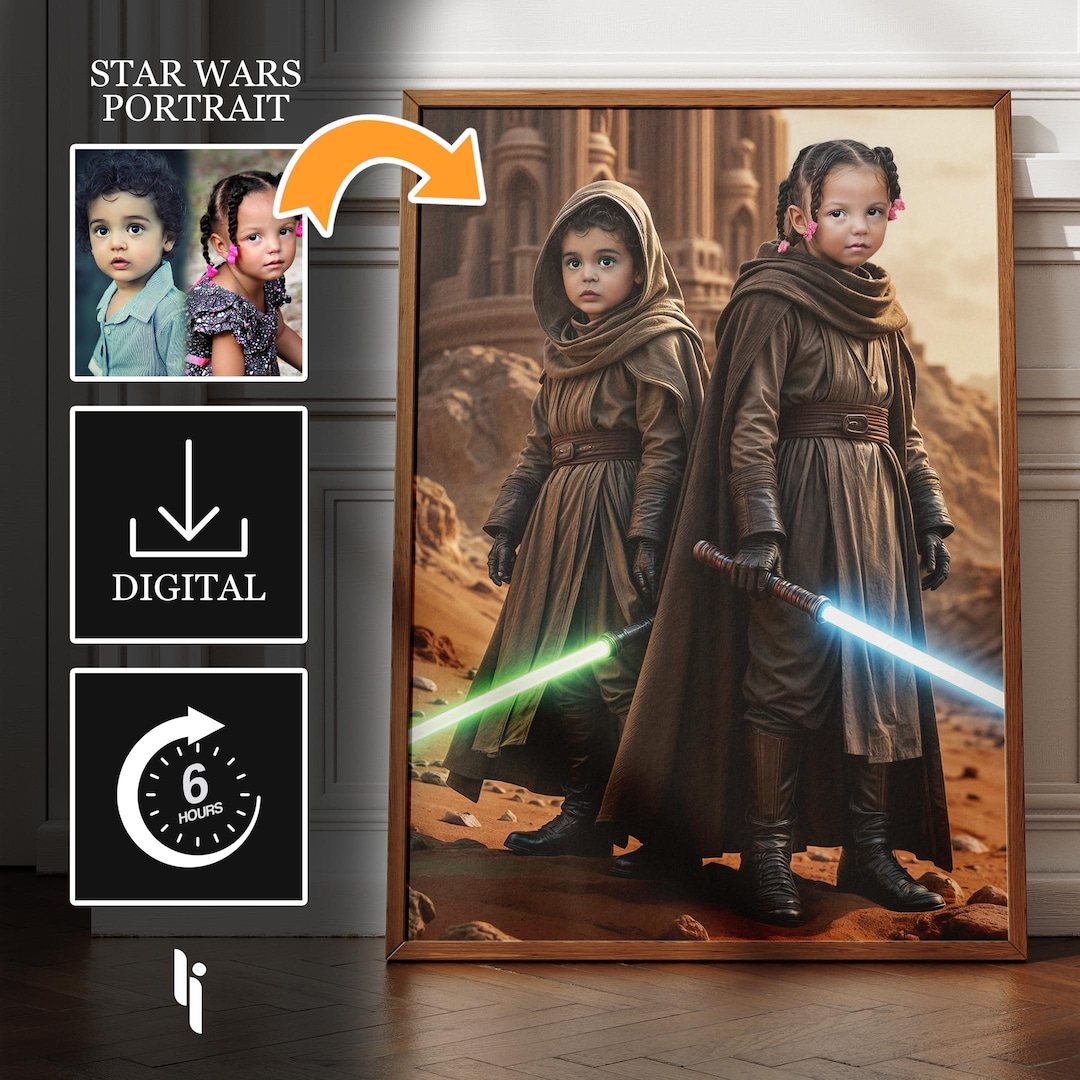 Custom Jedi Family Portrait, Star Wars Kids Portrait, Personalized ...
