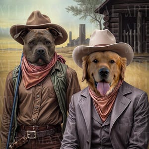 Custom Cowboys Portrait, Dog Portrait, Western Cowboy, Dog Portrait ...