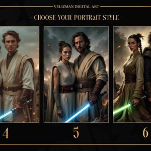 Custom Star Wars Couple Portrait, Custom Jedi Couple Portrait, Family ...