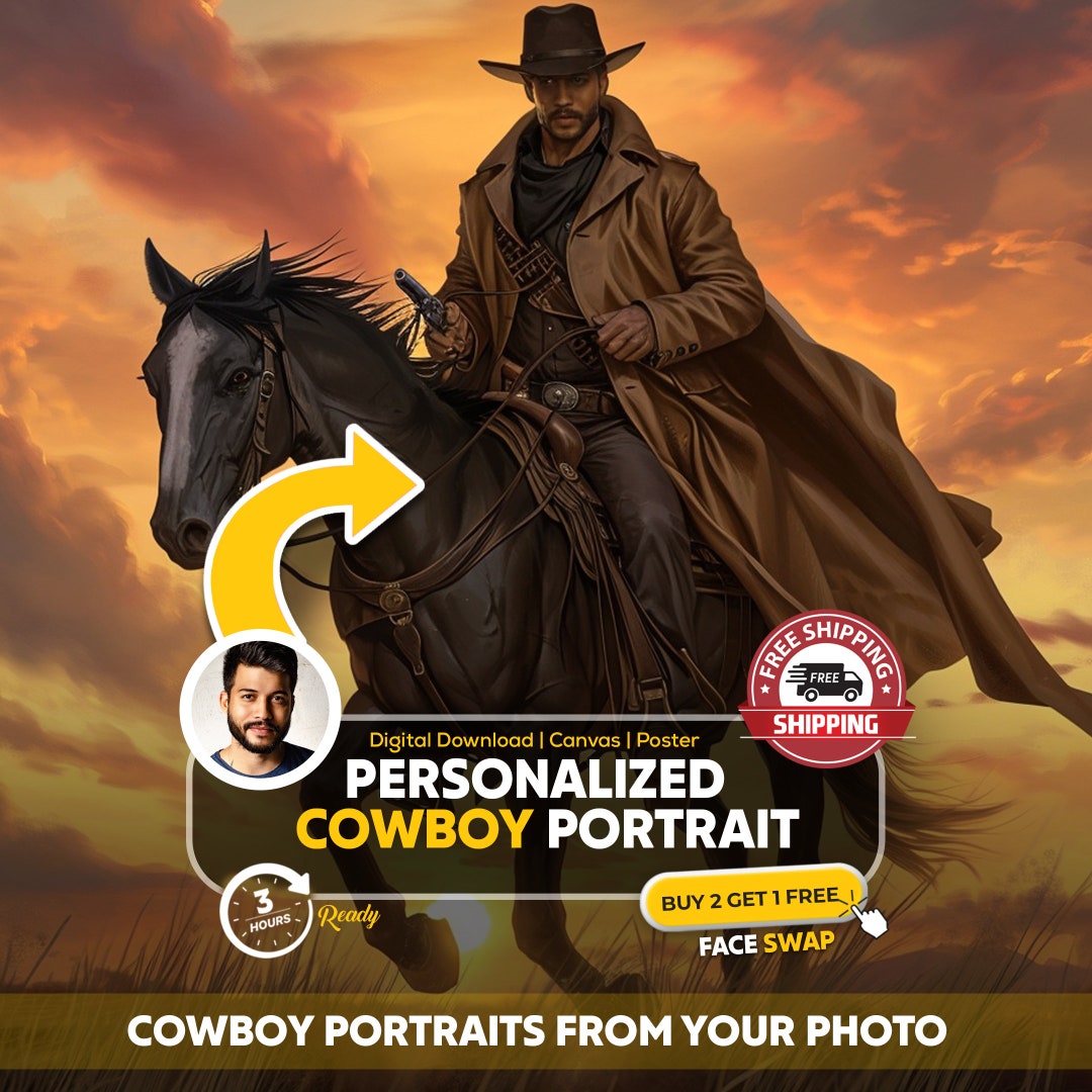 Custom Cowboy Portrait, Portrait From Photo, Custom Wild West Portrait ...