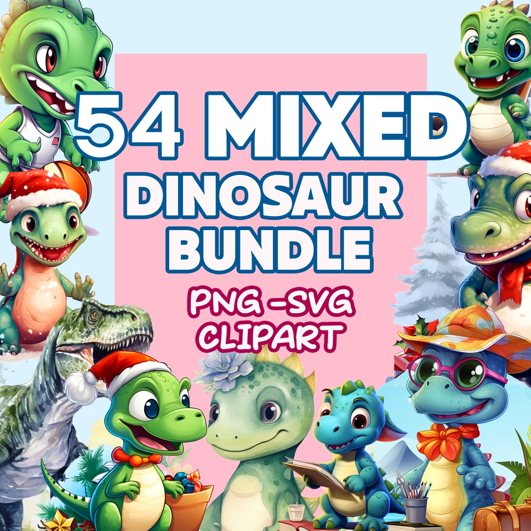 Mixed Dinosaur Clipart: 54 Transparent PNG for Instant Download and ...