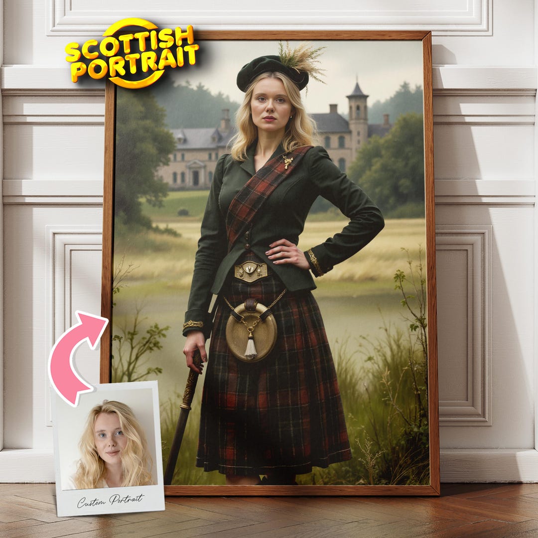 Custom Scottish Woman Portrait From Photo, Gift for Her, Personalized ...