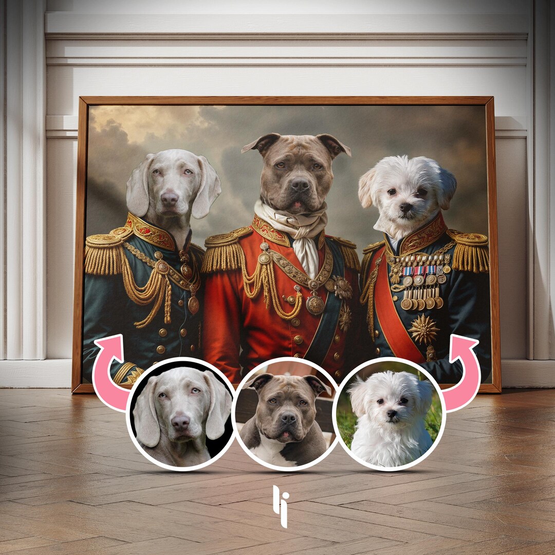 Custom Royal Two Pet Portrait, Multiple Dog Portrait From Photo ...