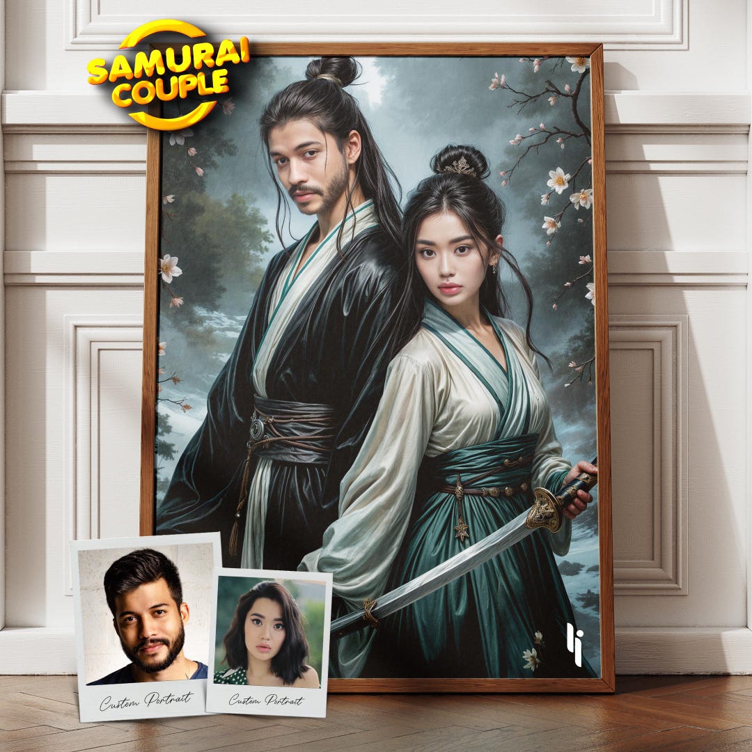 Custom Samurai Couple Portrait From Photo, Mother's Day Gift, Gift for ...