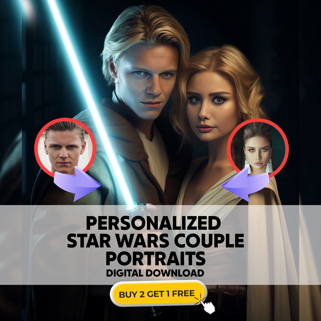 Custom Star Wars Couple Portrait, Custom Jedi Couple Portrait, Family ...
