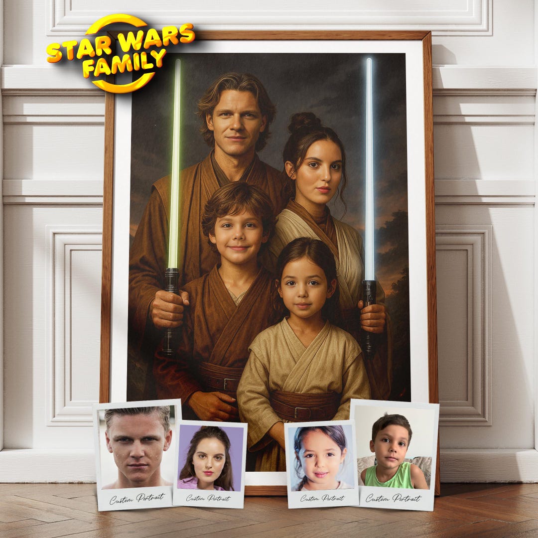 Custom Star Wars Family Portrait, Jedi Couple Portrait, Family Portrait ...