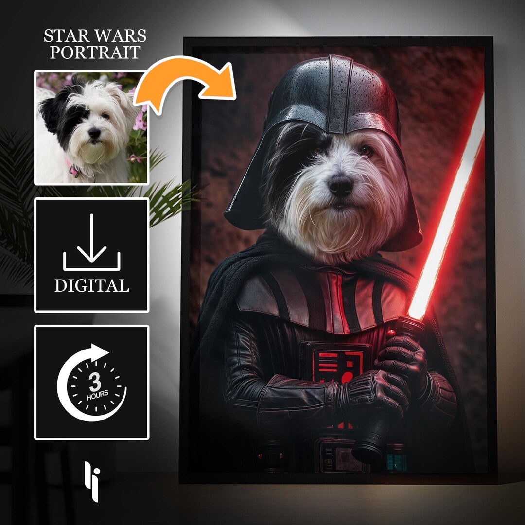 Custom Darth Vader Dog Portrait, Pet Portrait, Jedi Wars Dog Portrait ...