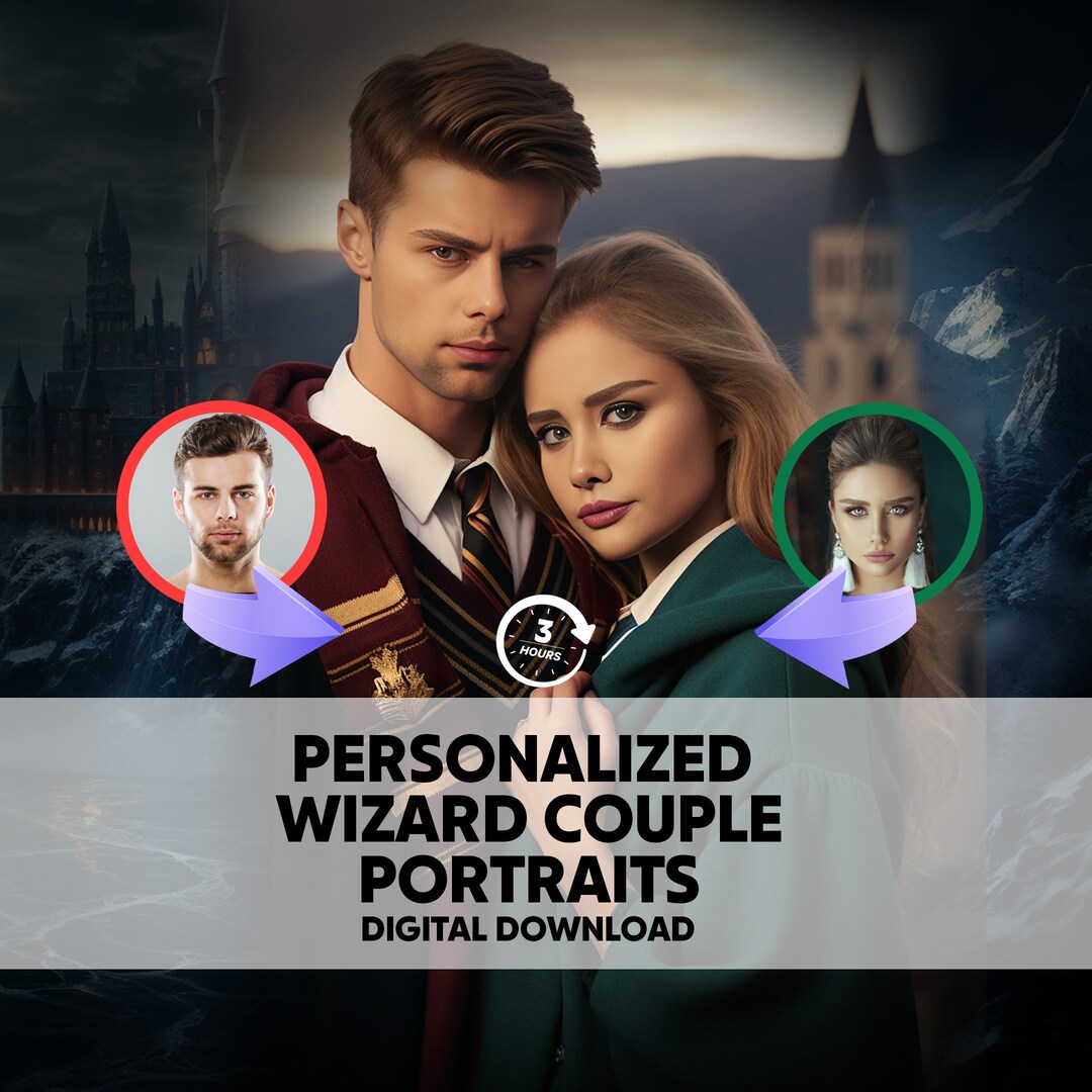 Custom Wizard Couple Portrait From Photo, Custom Wizard Portrait ...