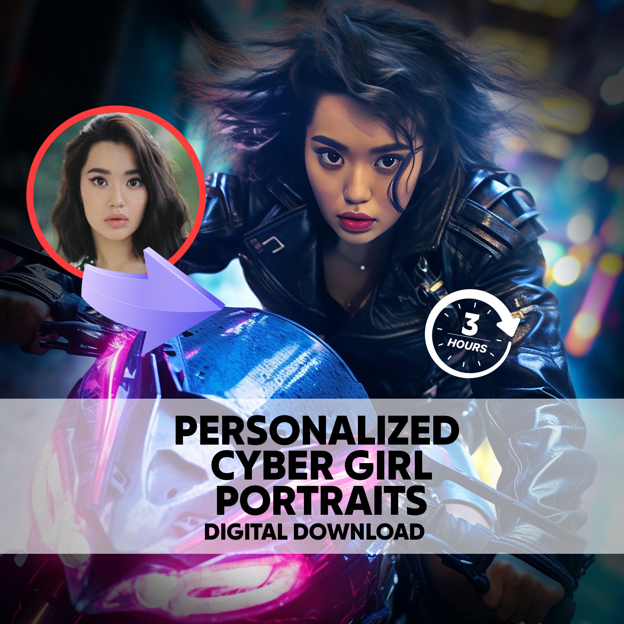 Custom Realistic Cyber Girl Portrait Personalized Portraits - Etsy