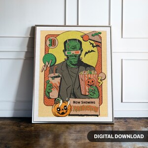 Frankenstein Monster Halloween Poster, PRINTABLE Vintage Halloween Wall ...