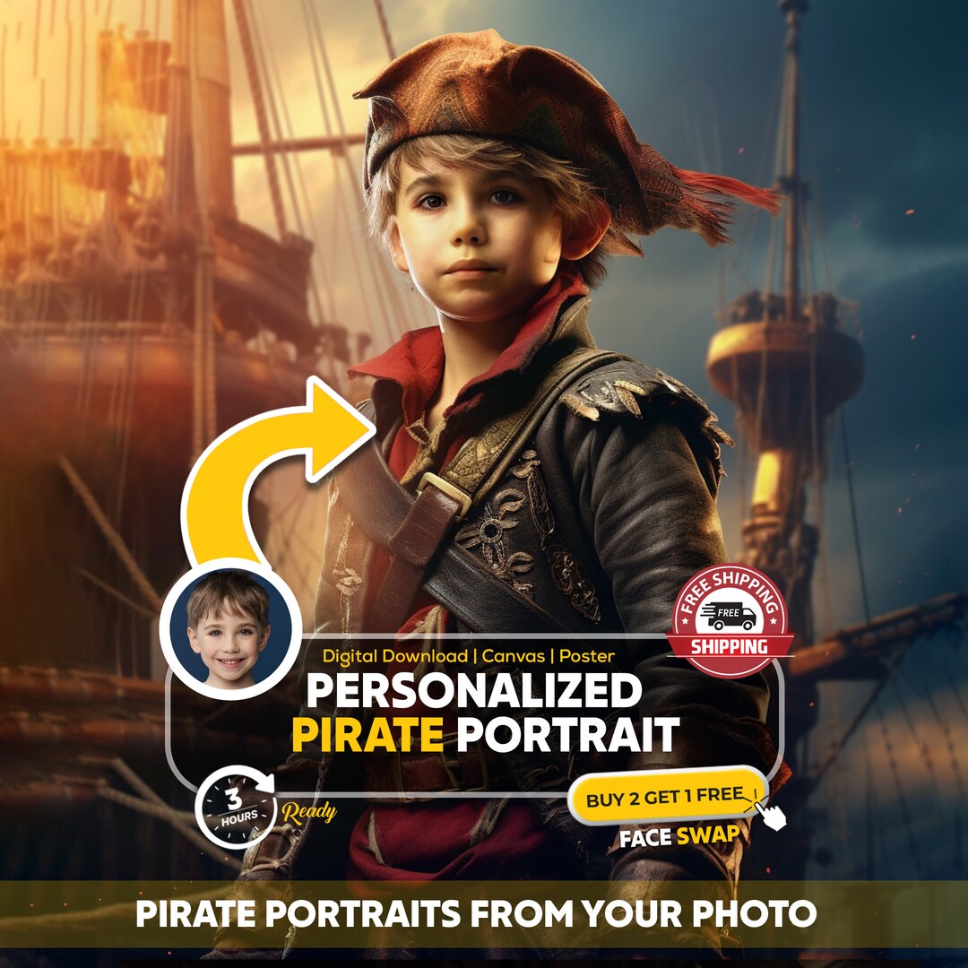Custom Pirate Boy Portrait From Photo, Unique Birthday and Gift for ...
