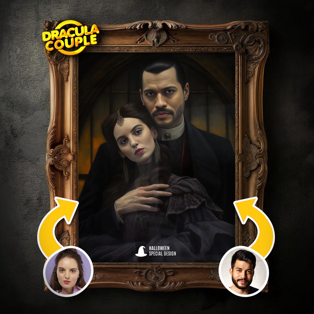 Custom Dracula Vampire Couple Portrait, Halloween Spooky and Gothic ...