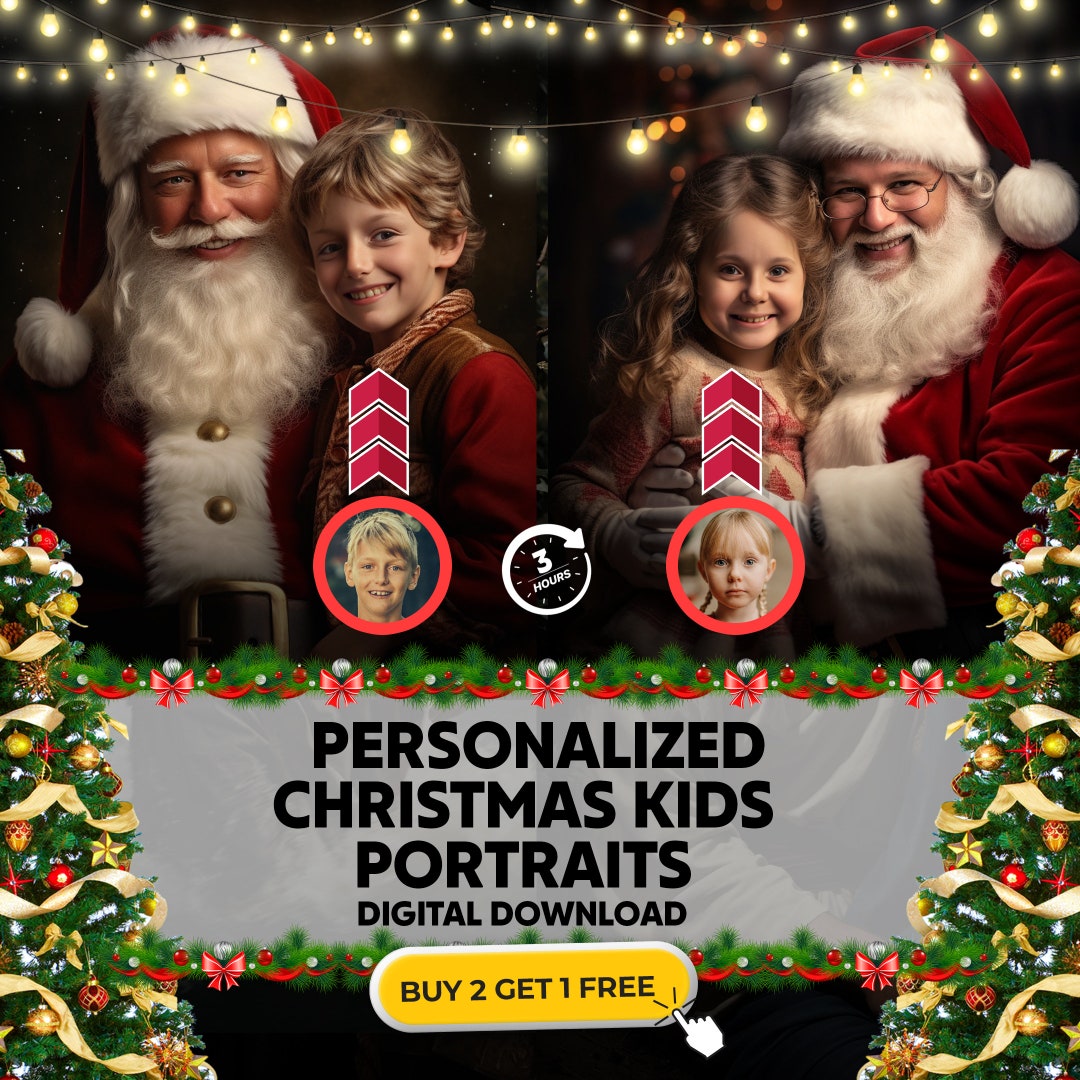 Custom Realistic Christmas Kids Portrait, Santa Claus Portrait ...