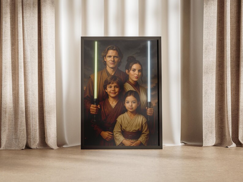 Custom Star Wars Family Portrait, Jedi Couple Portrait, Family Portrait ...