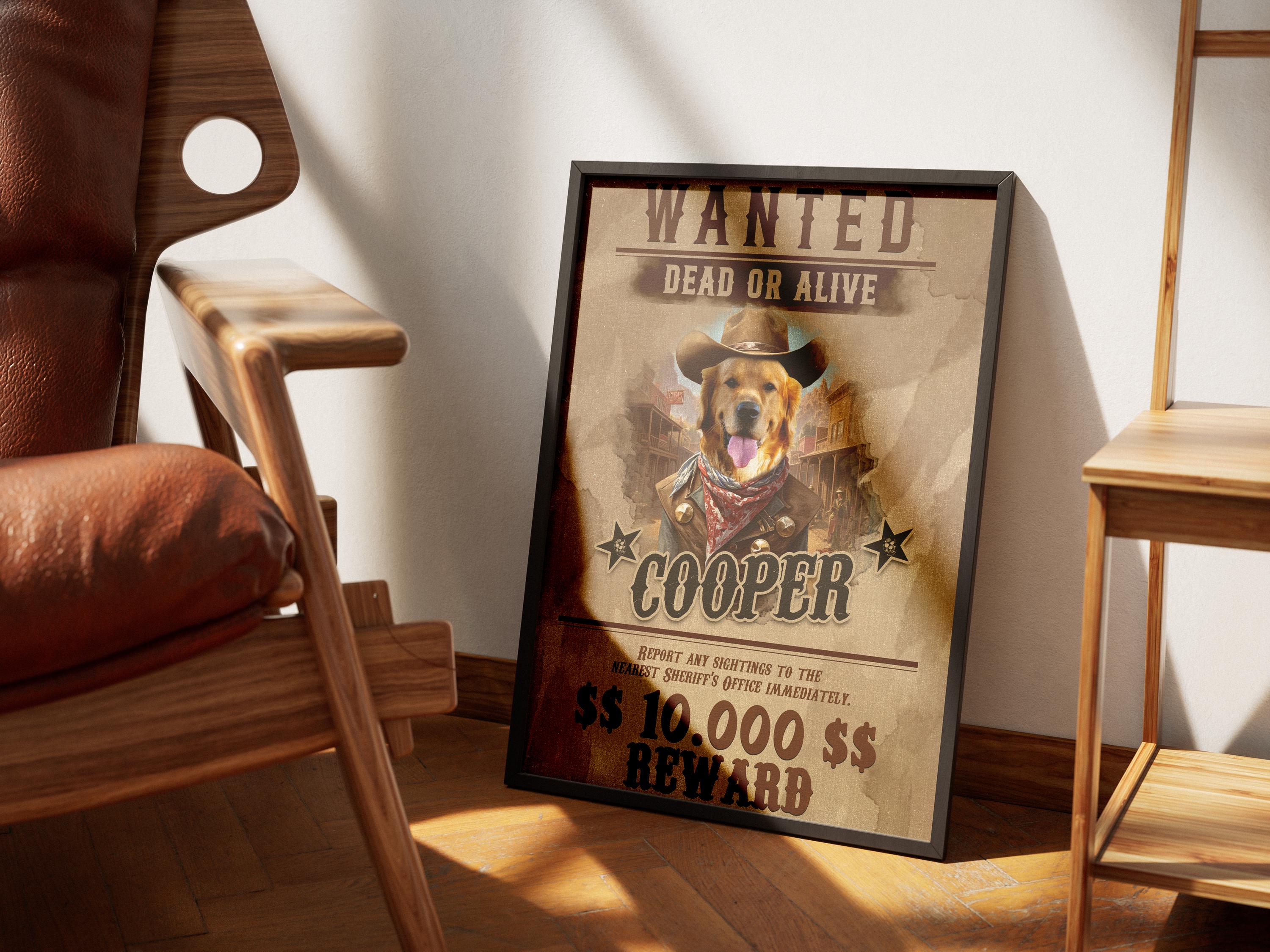 Custom Wanted Poster for Dogs, Personalized Western Portrait for Pets ...