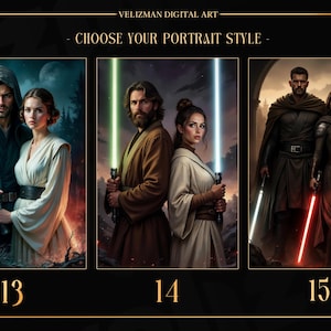 Custom Star Wars Couple Portrait, Custom Jedi Couple Portrait, Family ...