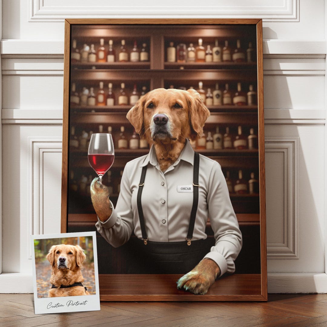 Custom Bartender Pet Portrait, Dog Drinking Beer, Beer Lover Gift ...