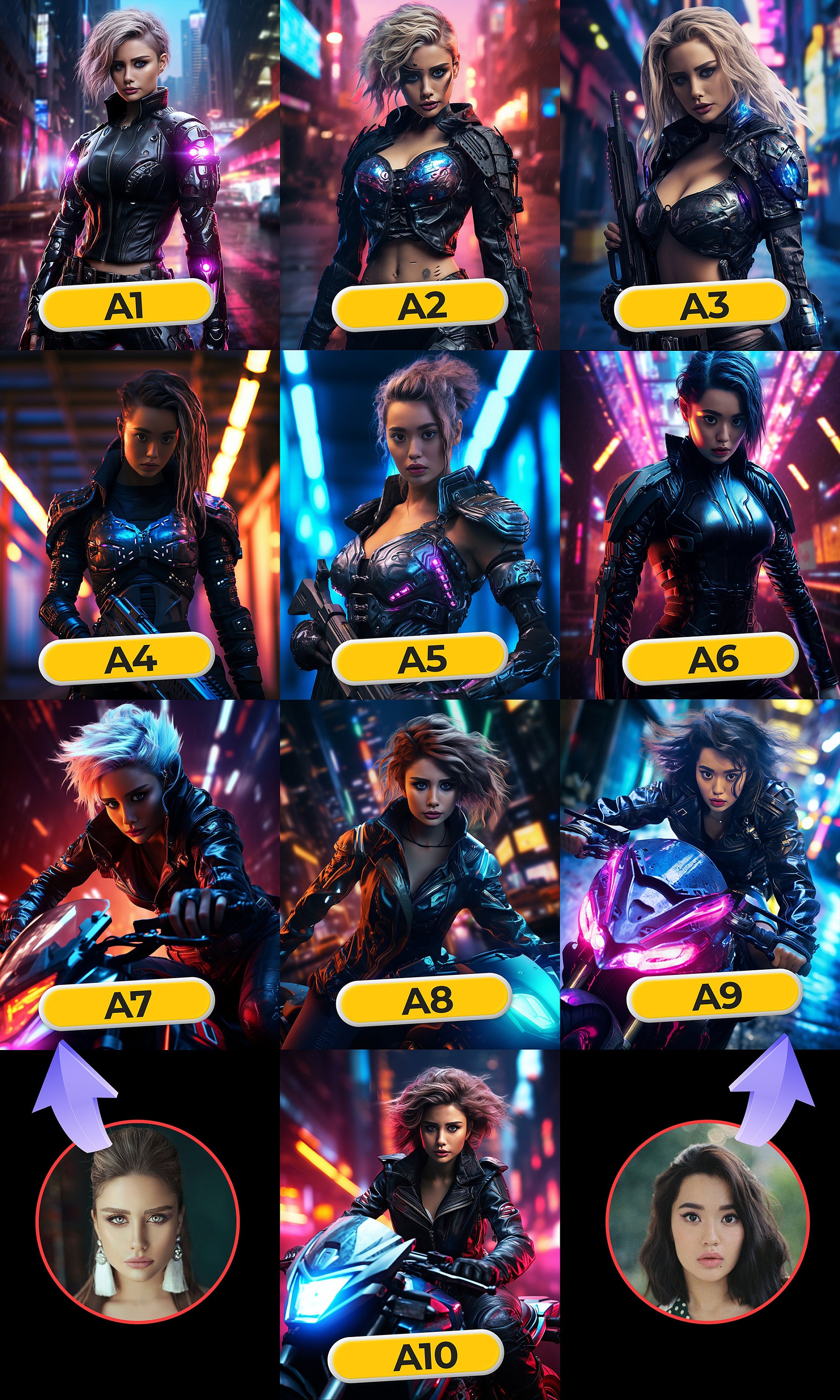 Custom Cyberpunk Girl Portrait, Realistic Face Swap Avatar (digital ...