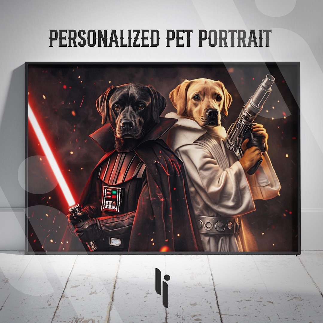Custom Darth Vader Dog Portrait, Princess Leia Dog Portrait, Two Pets ...